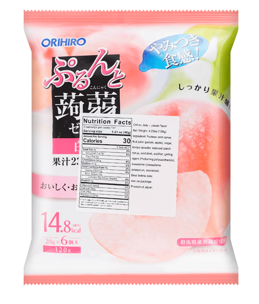 Orihiro Peach Jelly Snack | Konjac Fruit Jelly Pack 6pcs 4.23 oz – Paku